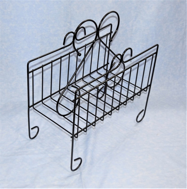 Vintage MCM Black Metal Magazine Rack Large Sturdy Newspaper - Etsy