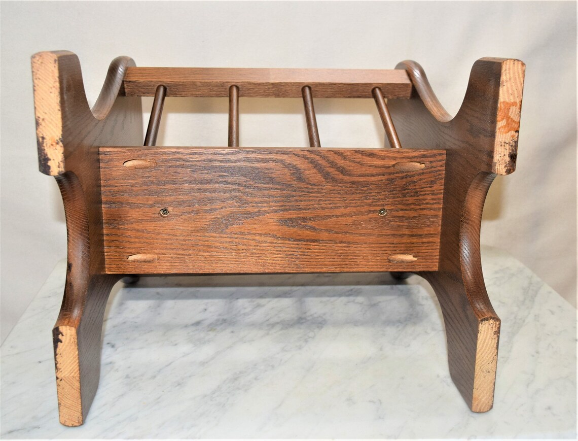 Vintage Solid Wood Magazine Rack With Pressed Wood Design | Etsy