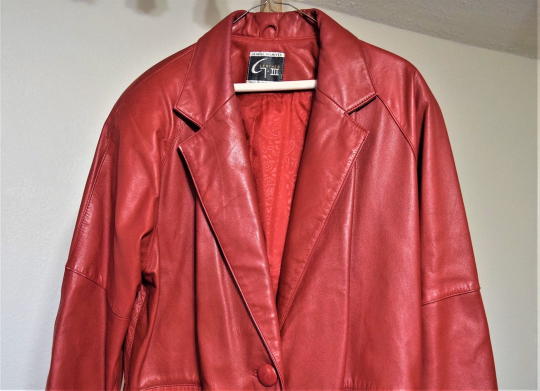 Beautiful Red Leather Full Length Coat Women Size S With Side Pockets ...