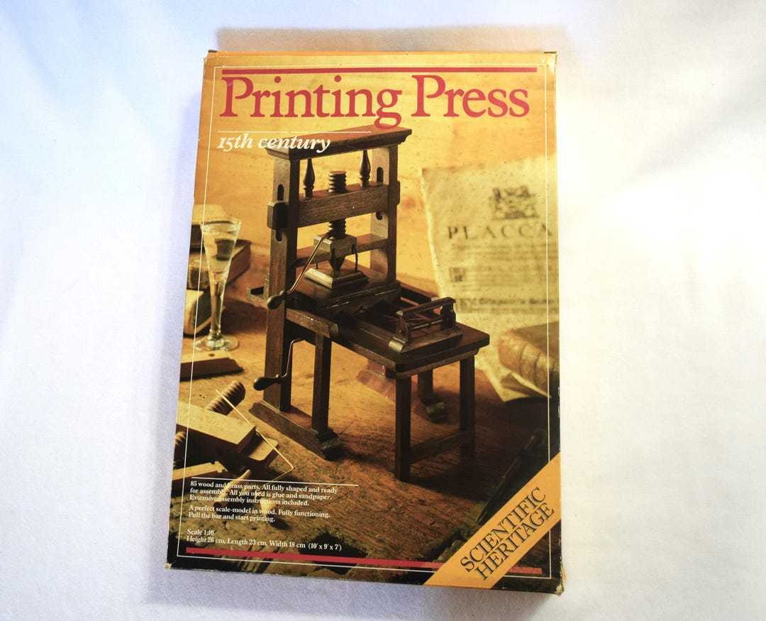 Vintage Model Wood Printing Press Kit 1/10 Scale New in Box Complete ...
