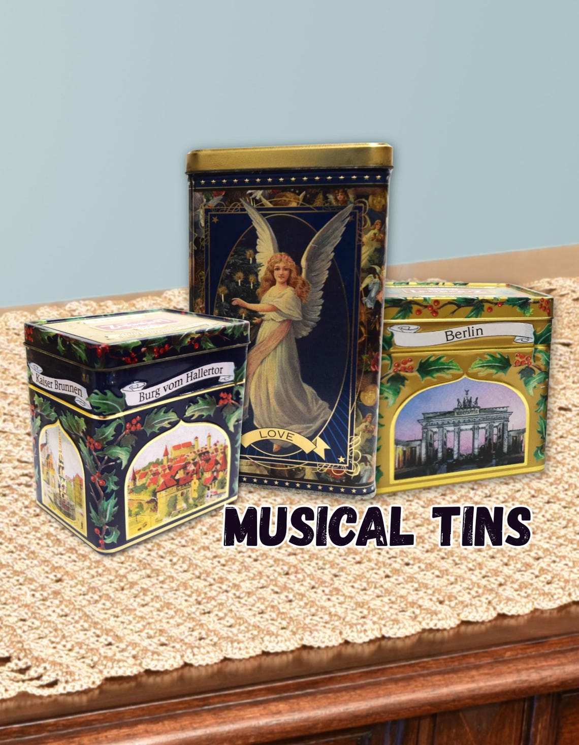 Vintage Decorative Tins Christmas Musical Lambertz Biscuit German Tin ...