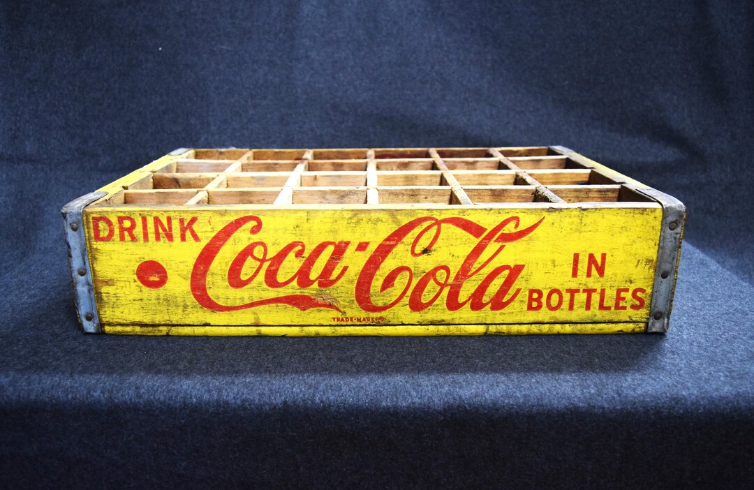 Vintage Divided Yellow Coca Cola Crate Red Lettering Wood Soda Pop Case ...