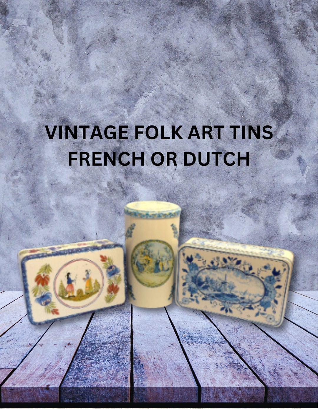 Vintage Blue Folk Art Tins French or Holland Country Folk Art Biscuit ...