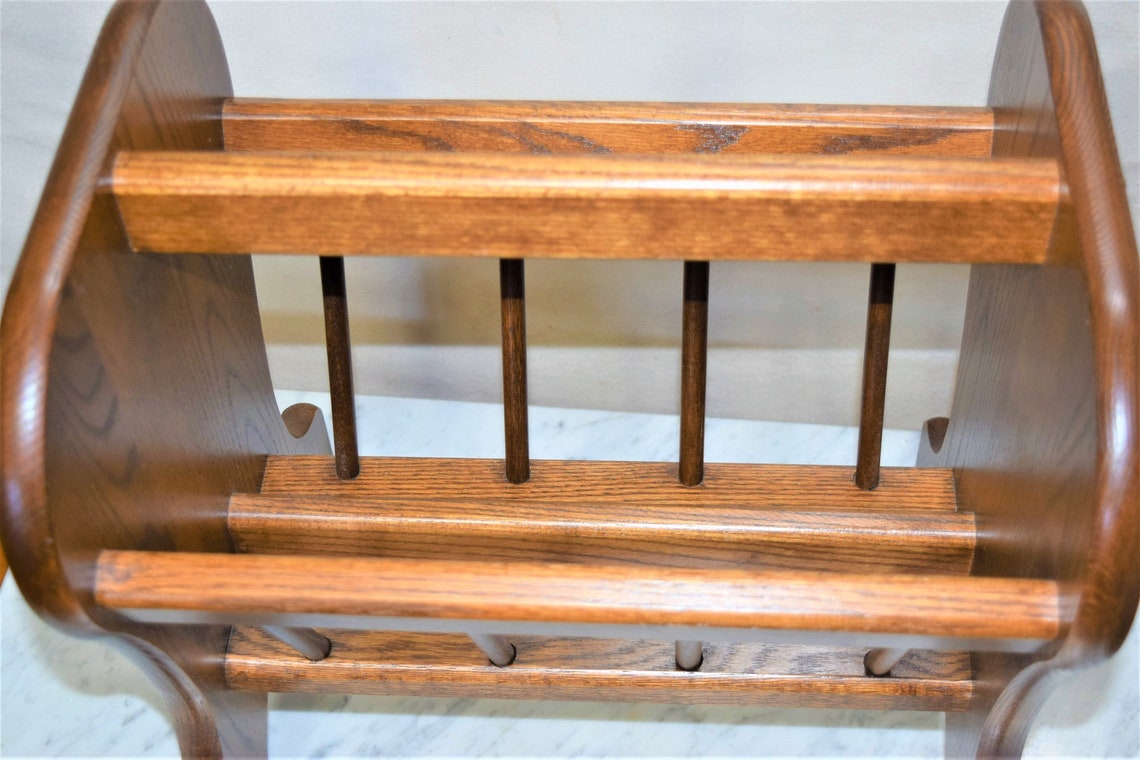 Vintage Solid Wood Magazine Rack With Pressed Wood Design | Etsy