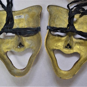 Brass Comedy Opera Mask Vintage Theatre Drama Wall Decor Pair of Comedy ...