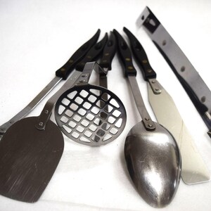 Vintage Stanley Utensil Set 6 Piece Wall Hanging Retro Black Handles ...