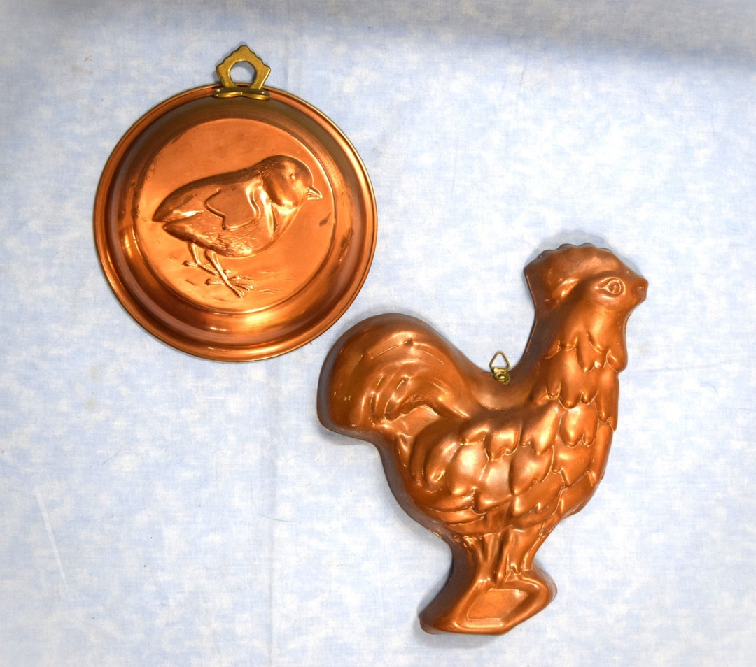Vintage Copper Clad Chicken Jello Molds Baby Chick or Rooster Farmhouse ...