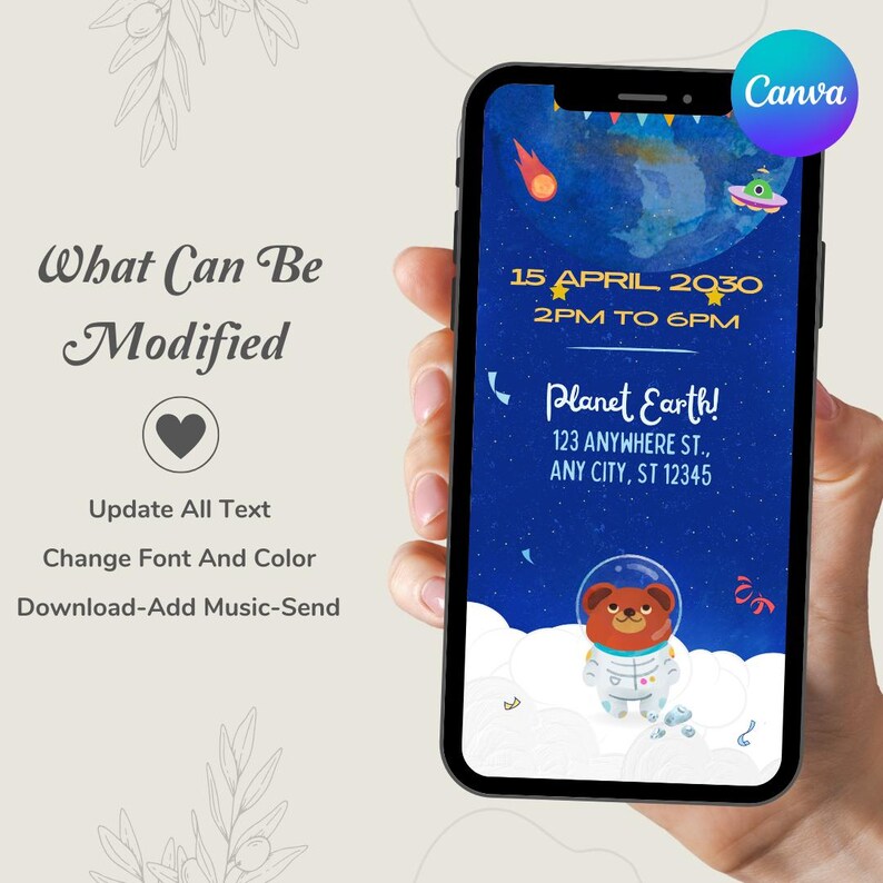 Editable Space Birthday Party Invitation: Astronaut Outer Space Theme ...