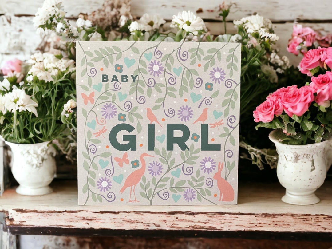 Baby Animals and Flowers Baby Girl Card | Pretty Baby Girl Card | Baby ...