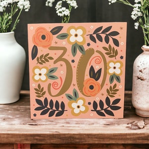 Flowers and Leaves 30th Birthday Card | Happy 30th Birthday Card | 30th ...