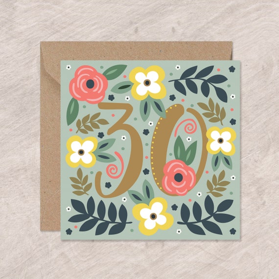 Flowers and Leaves 30th Birthday Card Happy 30th Birthday - Etsy