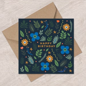 Folk Flowers and Leaves Birthday Card Bundle Birthday Card - Etsy