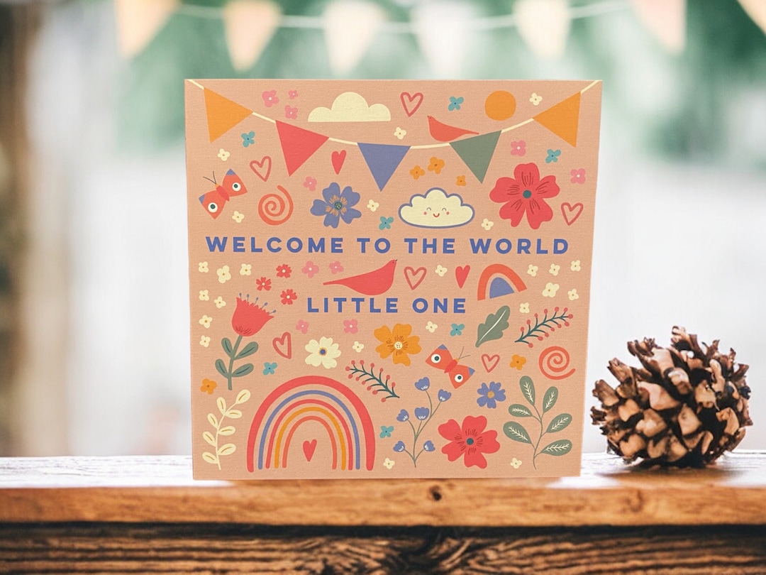 Rainbow and Flowers New Baby Card | Pretty Welcome to the World Baby ...