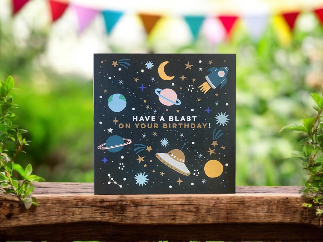 Outer Space Birthday Card | Kids Planet Greeting Card - Etsy