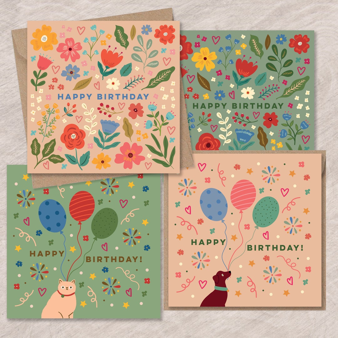 Beautiful Birthday Card Bundle for Plant and Animal Lovers | Birthday ...
