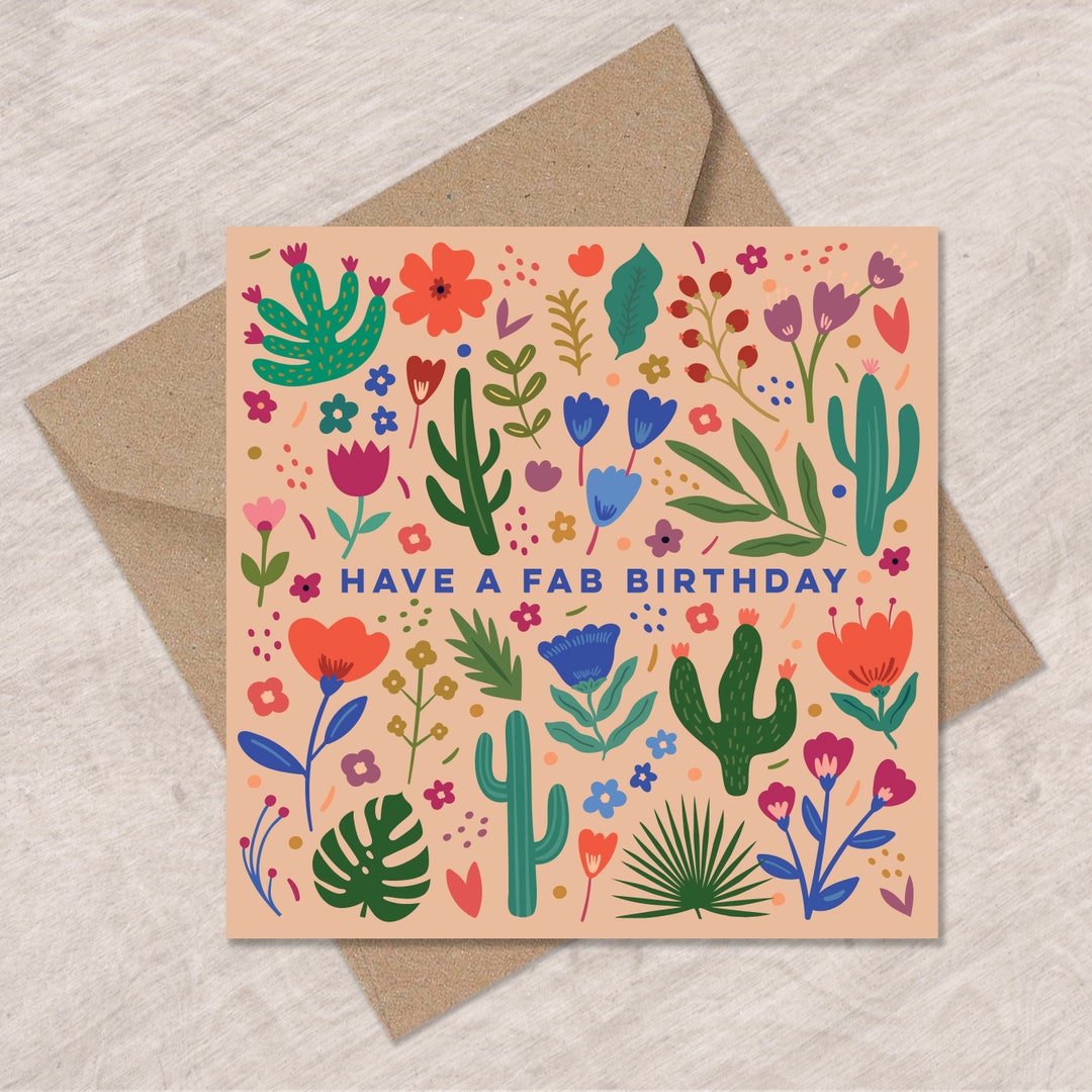 Pretty Cactus and Flowers Birthday Card | Birthday Card | Floral Card ...
