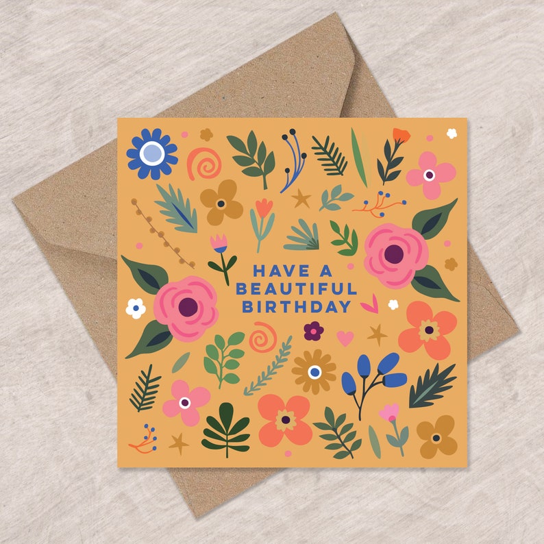 Folk Flowers and Leaves Birthday Card Bundle Birthday Card - Etsy