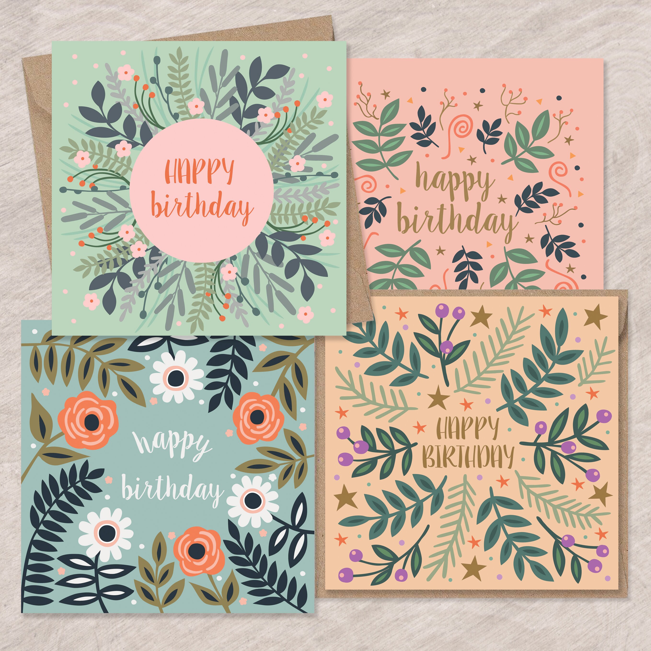 Pretty and Floral Birthday Card Bundle Birthday Card Set - Etsy UK