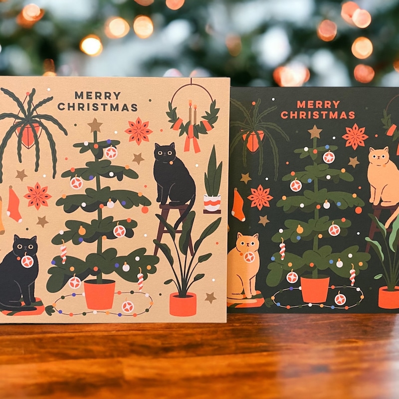 Cat Christmas Cards - Etsy