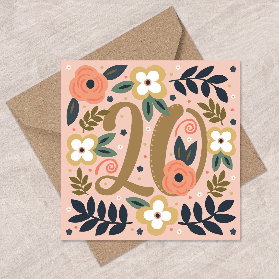 Flowers and Leaves 20th Birthday Card Happy 20th Birthday - Etsy