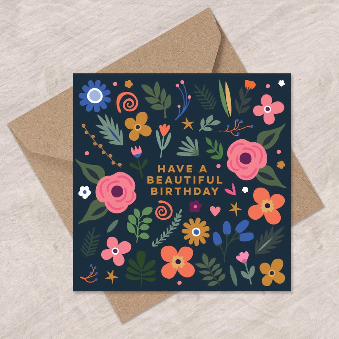 Folk Flowers and Leaves Birthday Card Bundle Birthday Card - Etsy