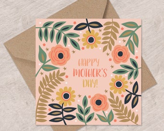 Personalised Mum Card, Floral Frame Mother's Day Card, Personalised ...