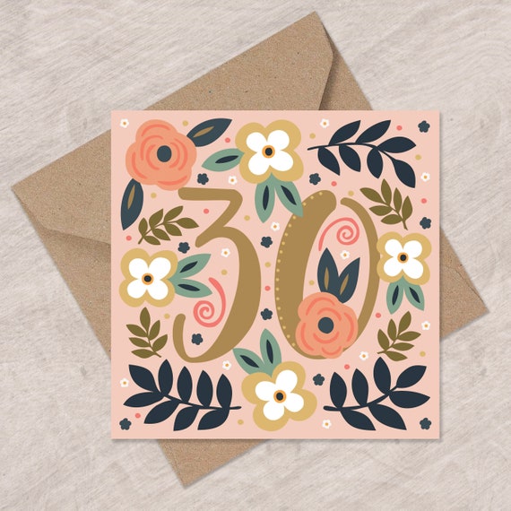 Flowers and Leaves 30th Birthday Card Happy 30th Birthday - Etsy