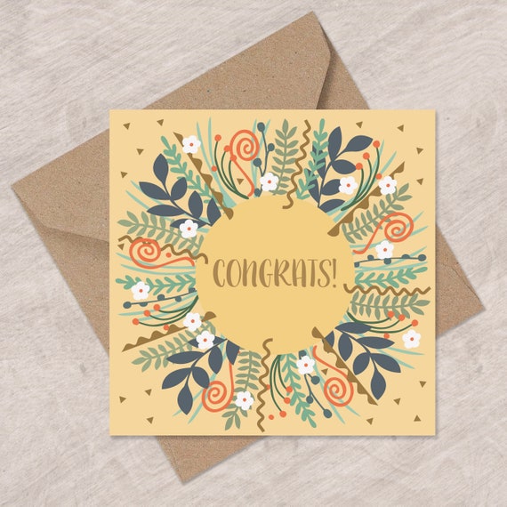 Congrats Leaves and Flowers Card Congratulations Card Well - Etsy