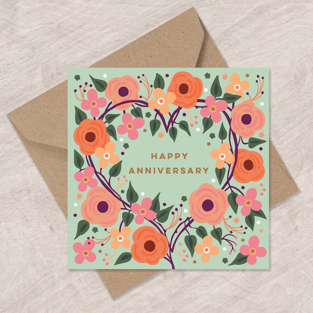 Flowers and Roses and Flowers Happy Anniversary Card, Floral ...