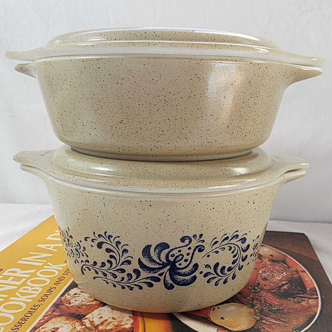 Vintage Pyrex Homestead Casserole Set – 471 & 473 – Blue Floral ...