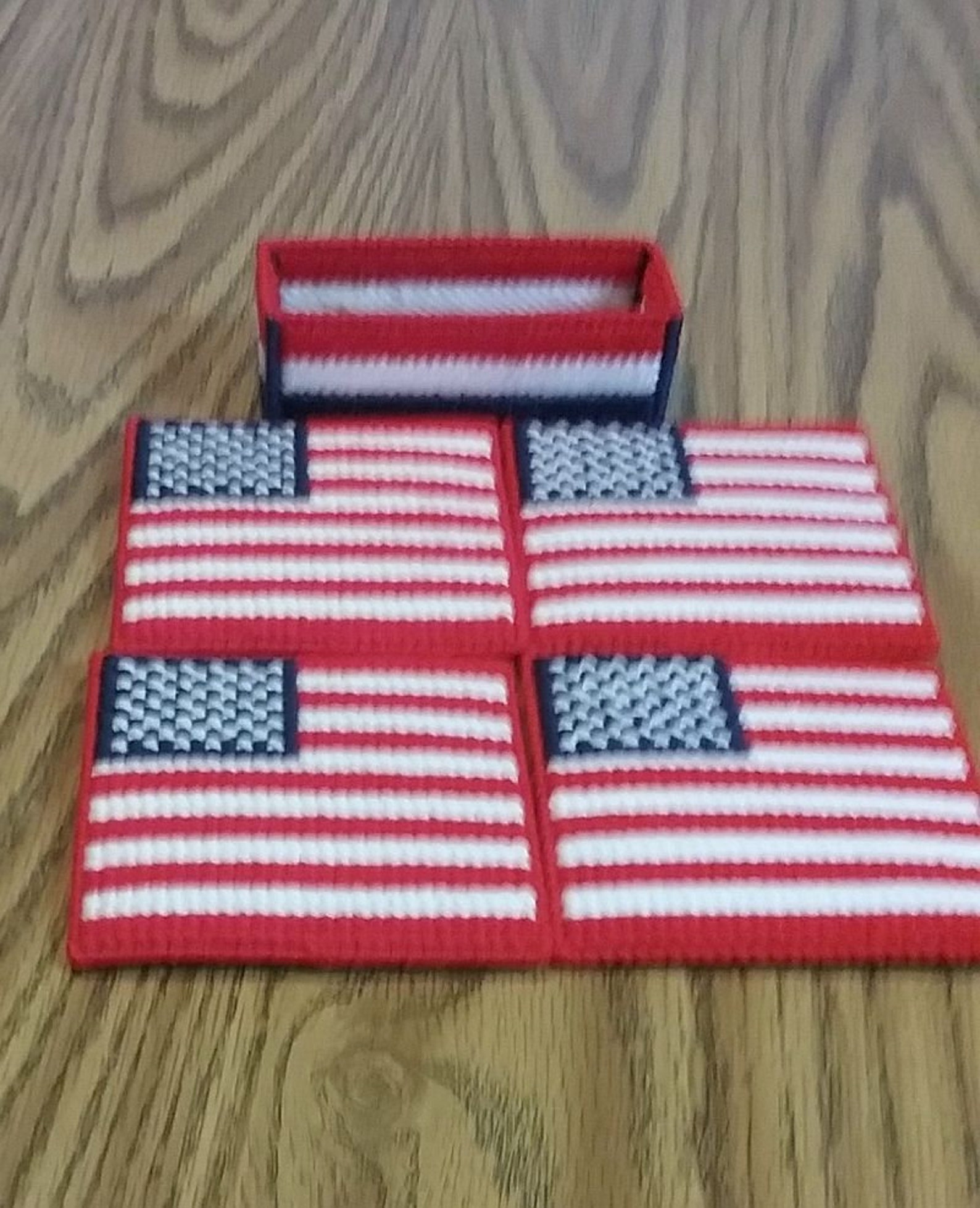 Plastic Canvas Patriotic Drink Coasters With Holder, Handmade, Cross ...