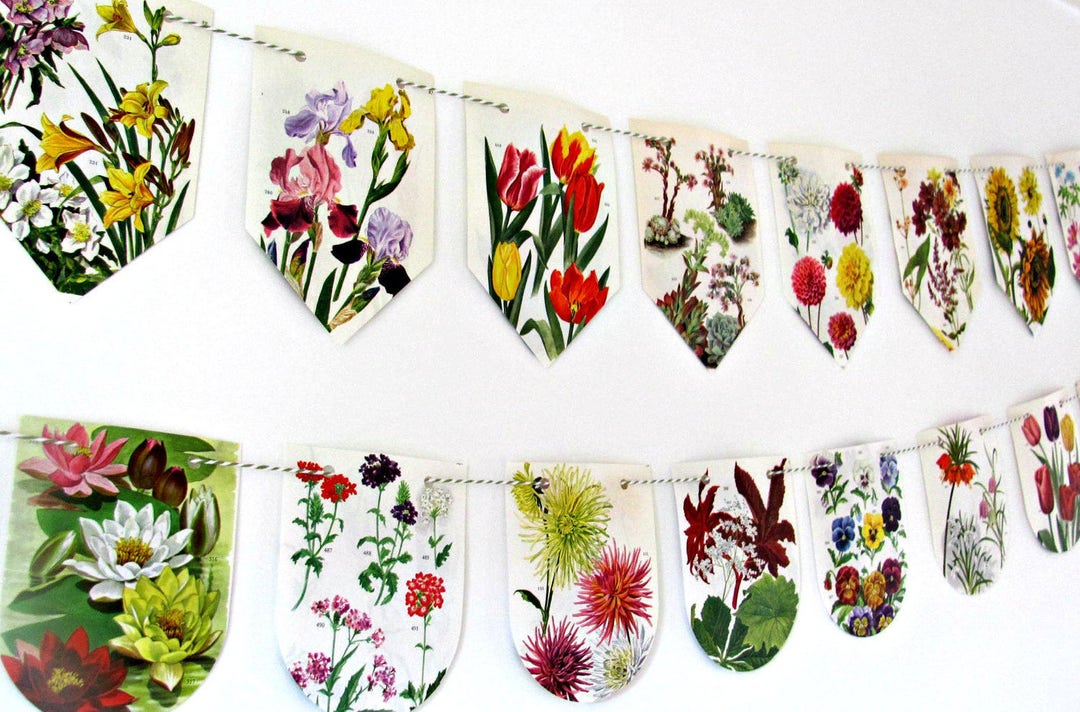 Vintage Garden Flower Bunting: Upcycled Double Sided Garland - Etsy
