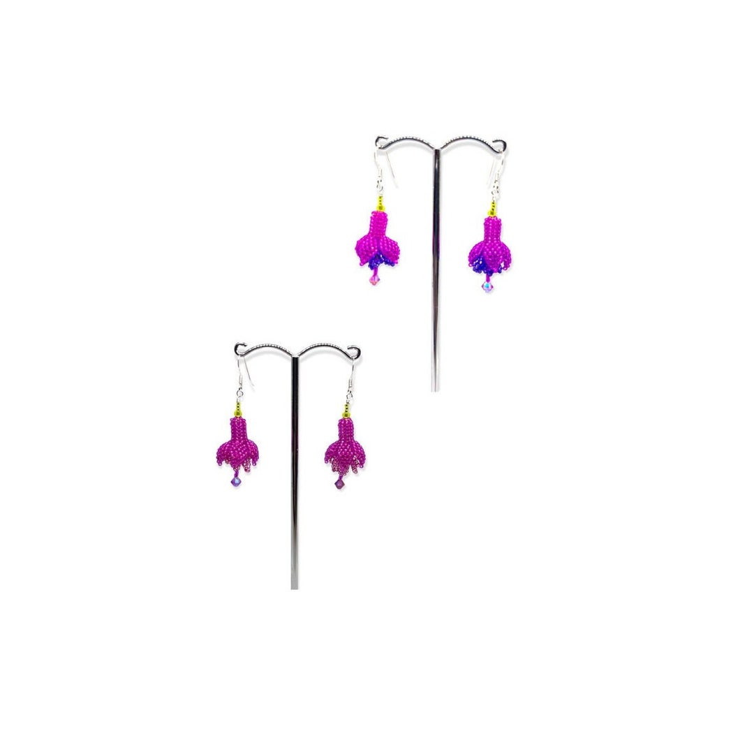 Fuchsia Flower Earrings: Seed Bead Dangle Earrings With Swarovski ...
