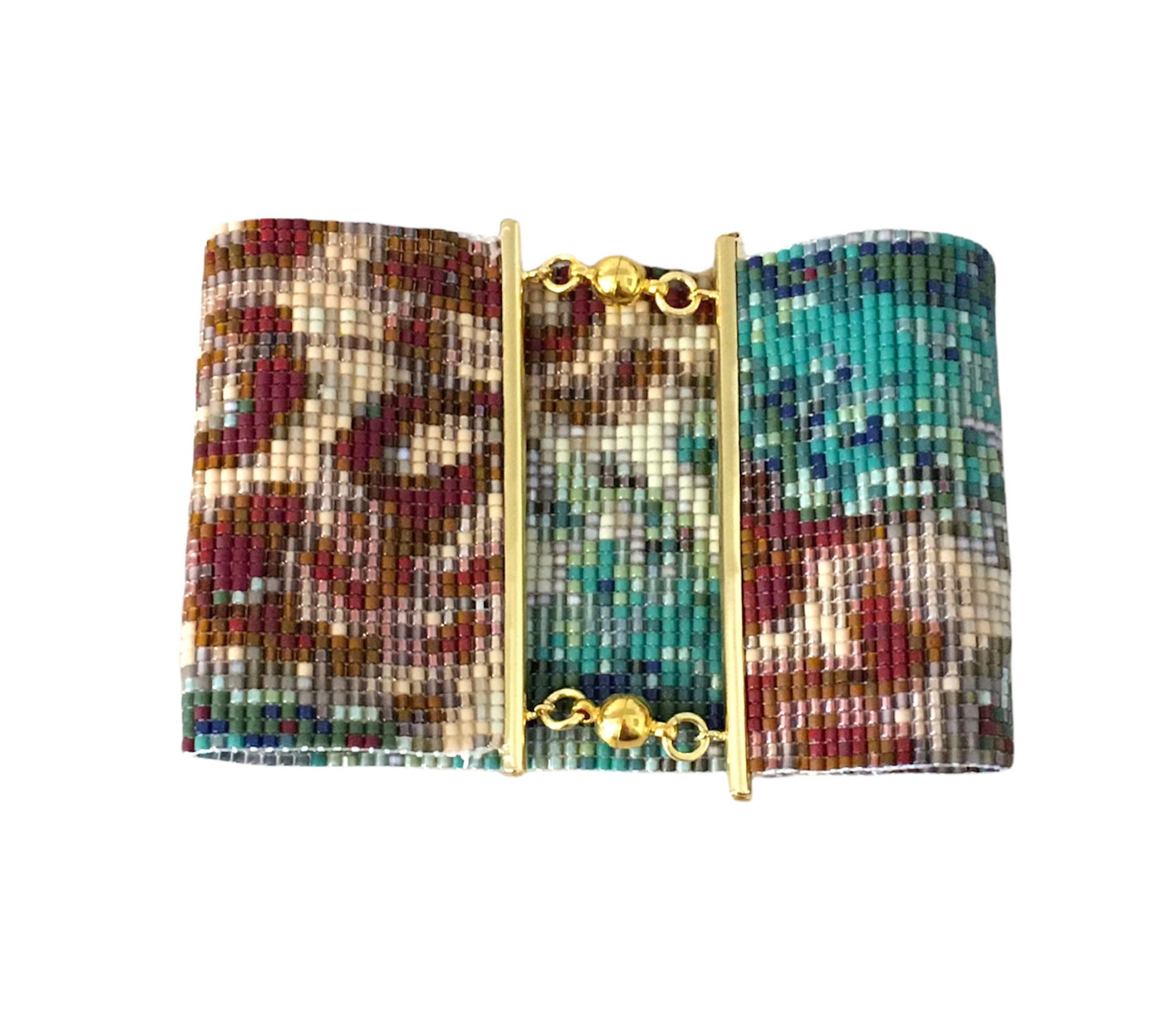 Leopard Print Seed Bead Bracelet: Boho Chic Magnetic Clasp Cuff - Etsy
