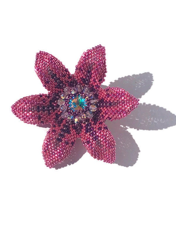 Stunning metallic pink and purple flower brooch pin with a | Etsy