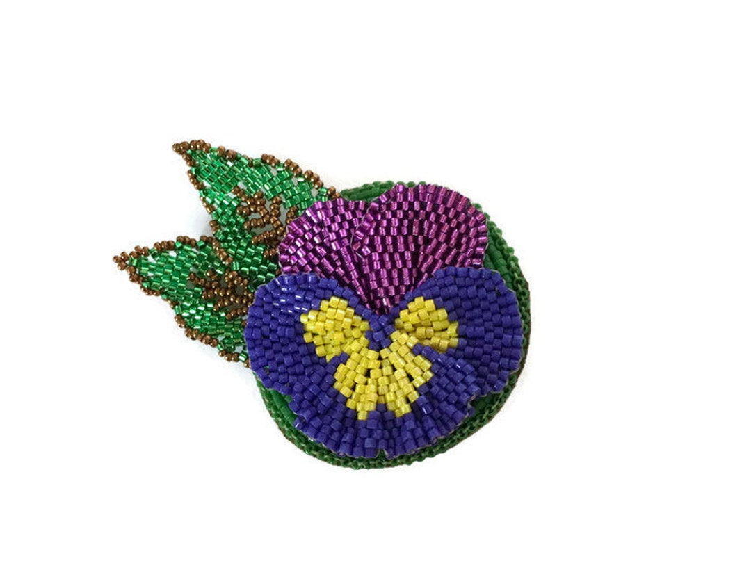 Pansy Brooch, Beaded Brooch, Floral Brooch, Botanical Jewelry, Flower ...