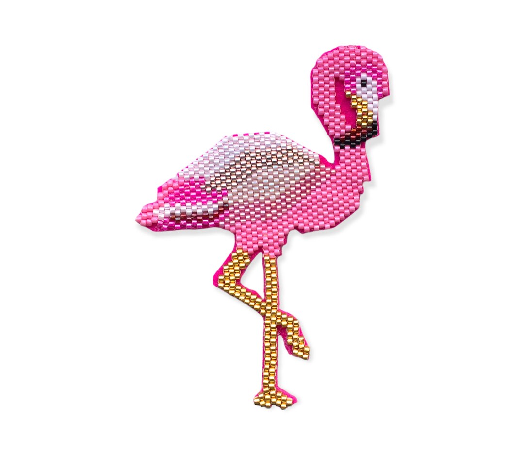 Flamingo Brooch - Handmade Beaded Pin, Unique Tropical Accessory, Gift ...