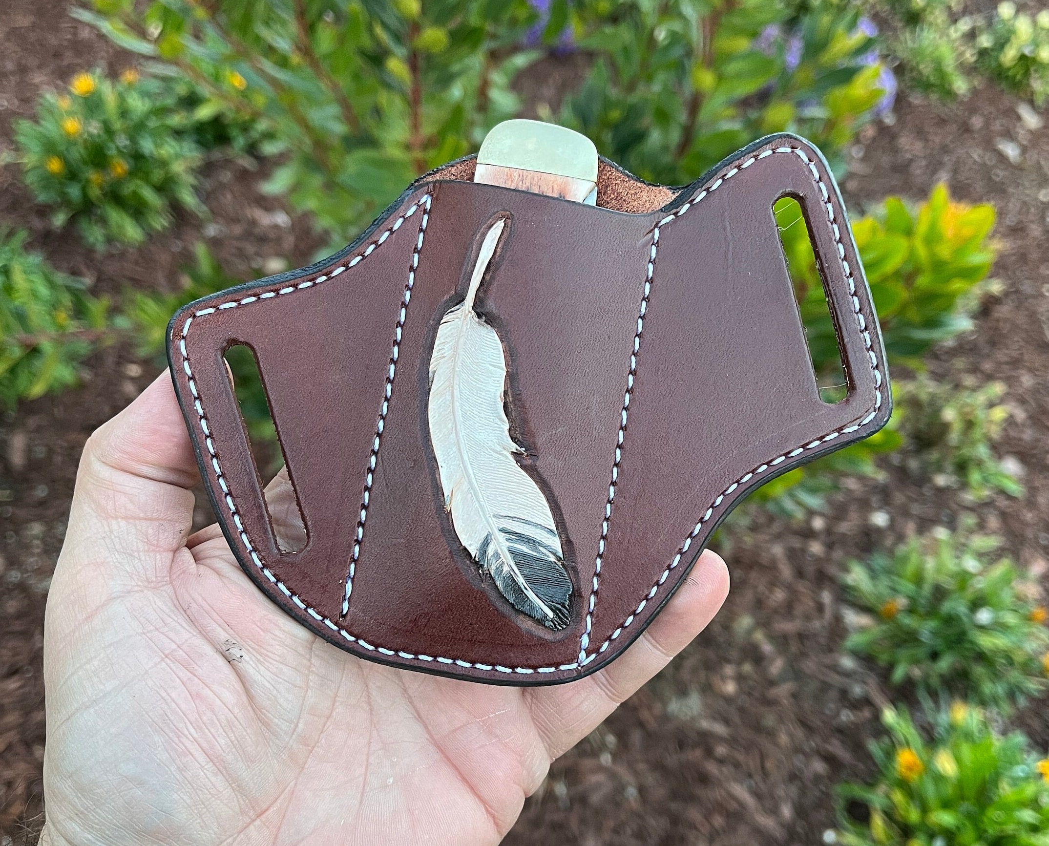 Leather Sheath for Folding Knife up to 3.25 Blade Belt Mounted With ...