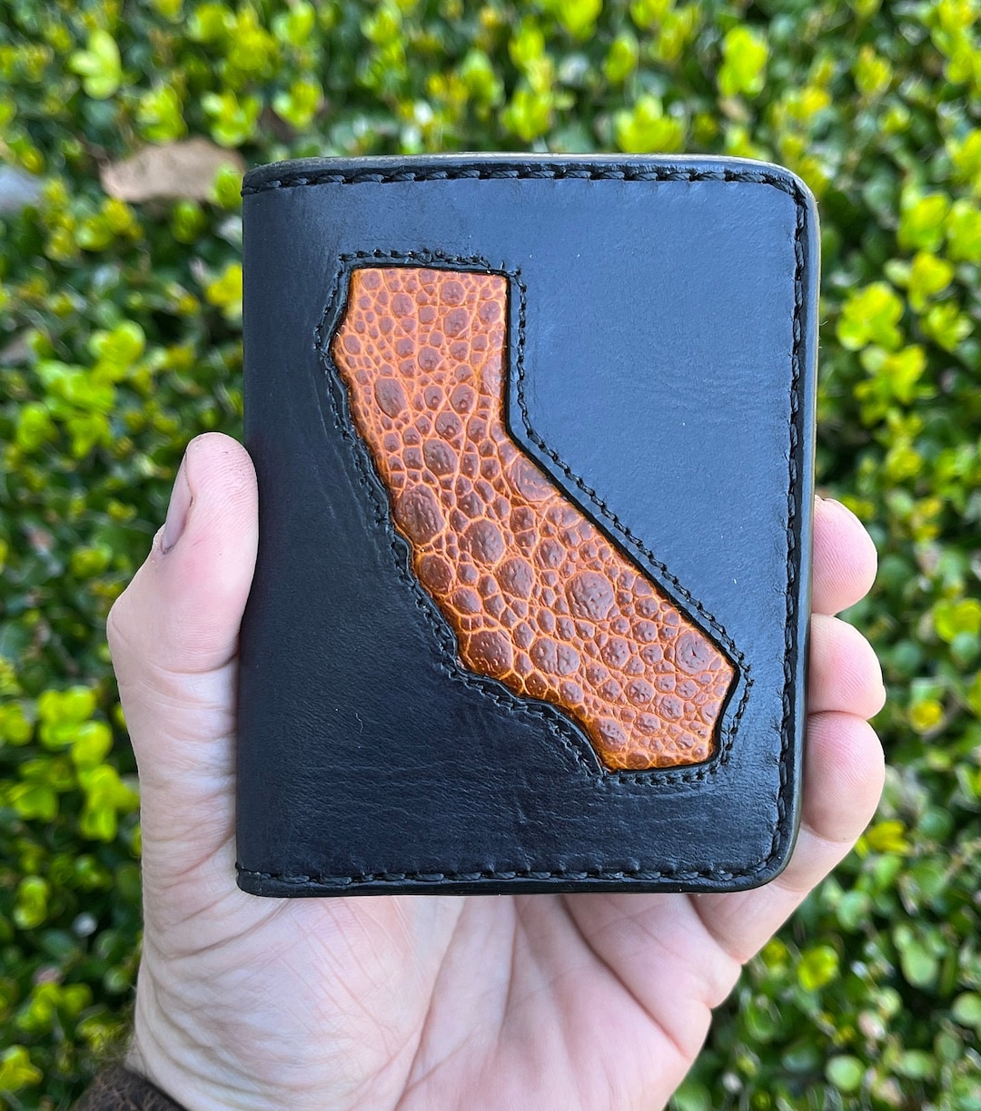 Compact Leather Wallet With Cane Toad Inlay California Outline - Etsy