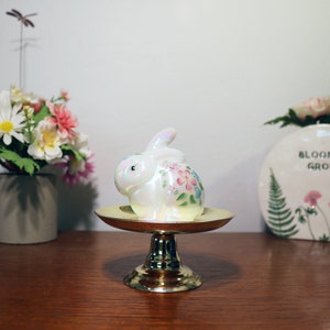 Vintage Fenton White Iridized Bunny Rabbit Pink Flowers Hand - Etsy