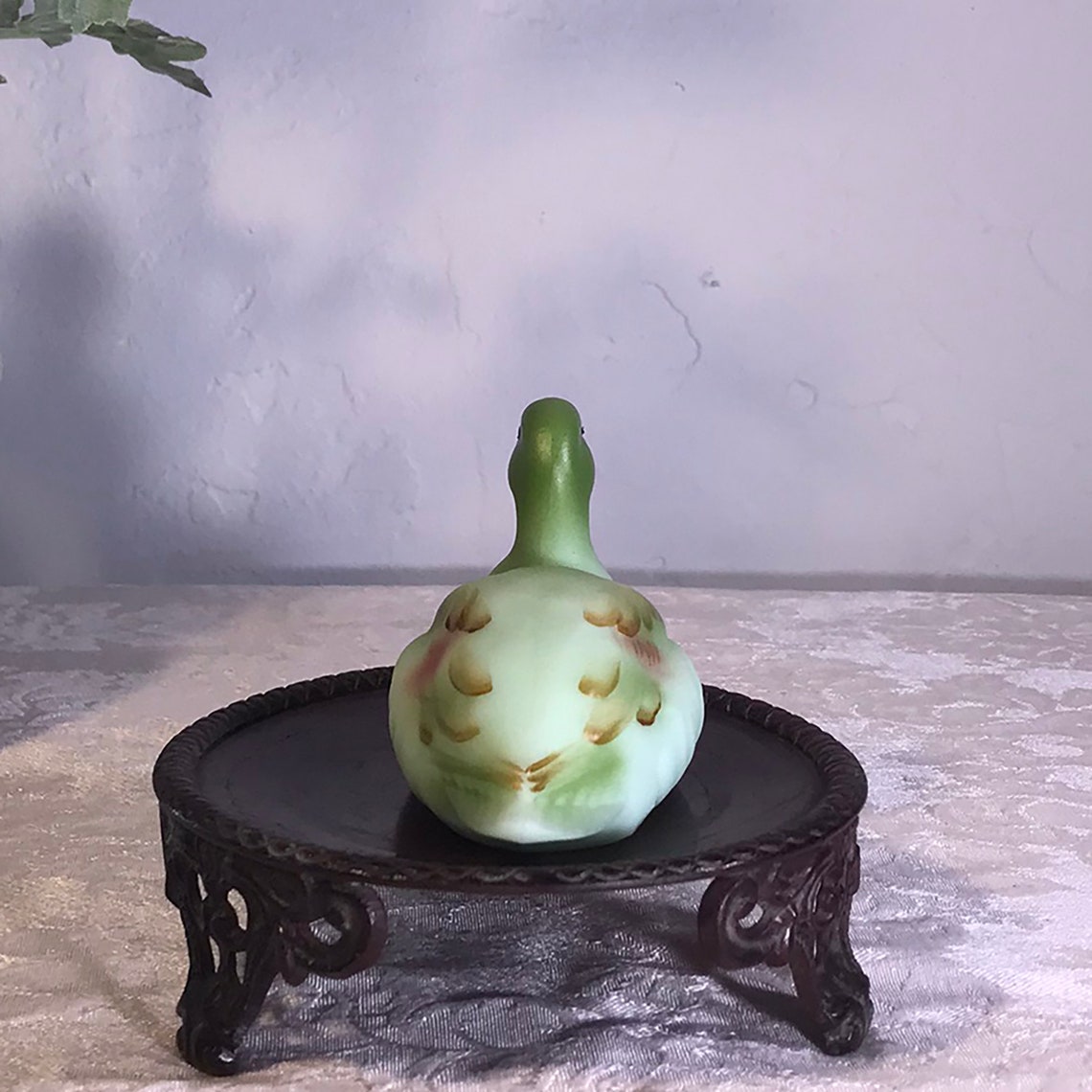Vintage Fenton Art Glass Jadeite Mallard Duck Figurine Green Satin ...
