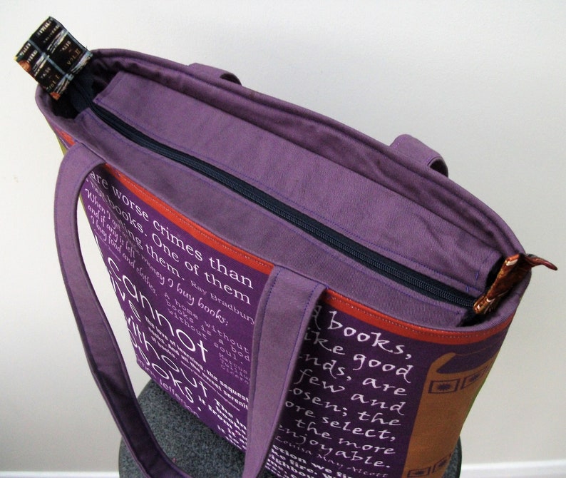 Book Bag Zippered Book Bag Medium Tote Gift for Book Lover | Etsy UK