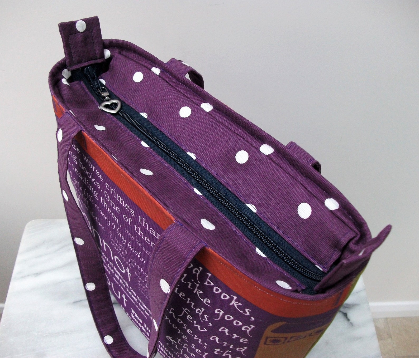 Book Bag Zippered Book Bag Medium Tote Gift for Book Lover | Etsy UK