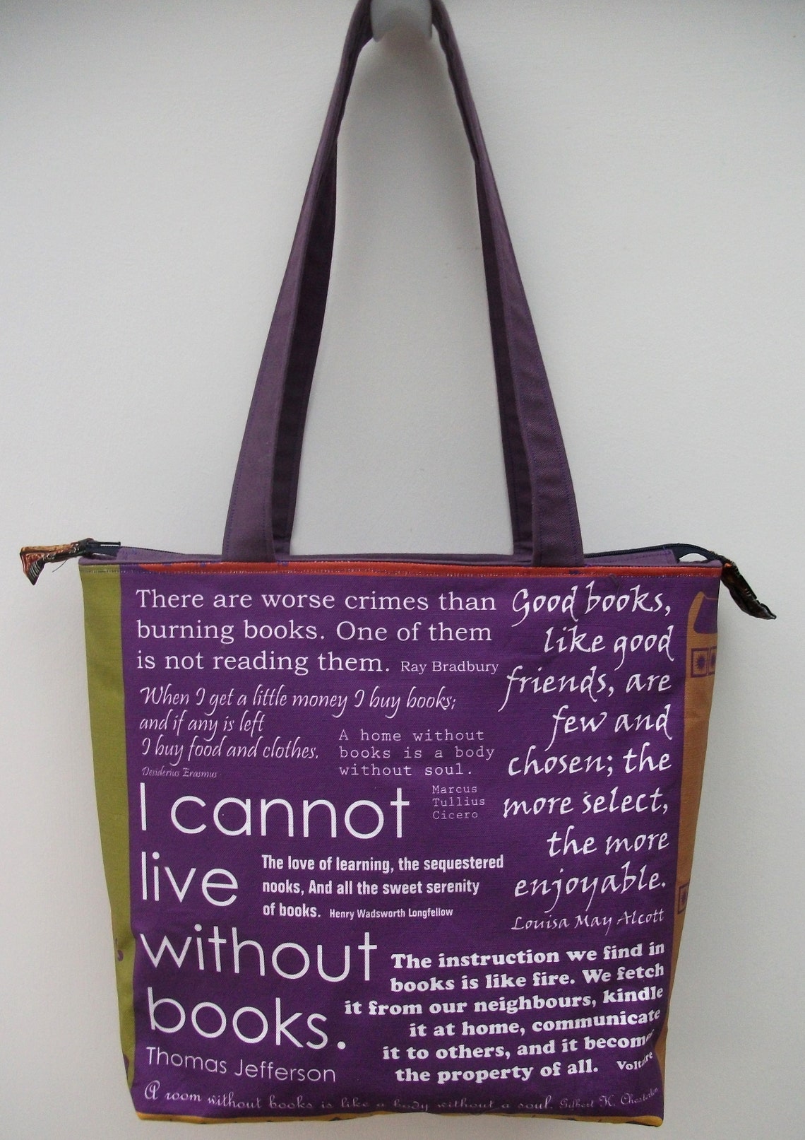 Book Bag Zippered Book Bag Medium Tote Gift for Book Lover - Etsy UK