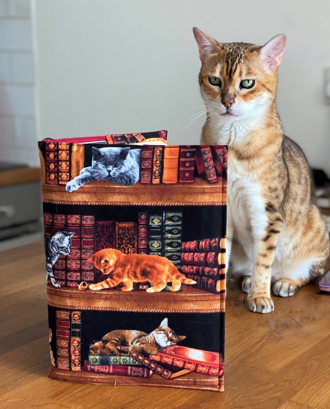 Cat Themed Book Sleeve, Book Protector, Fabric Book Cover, Washable ...