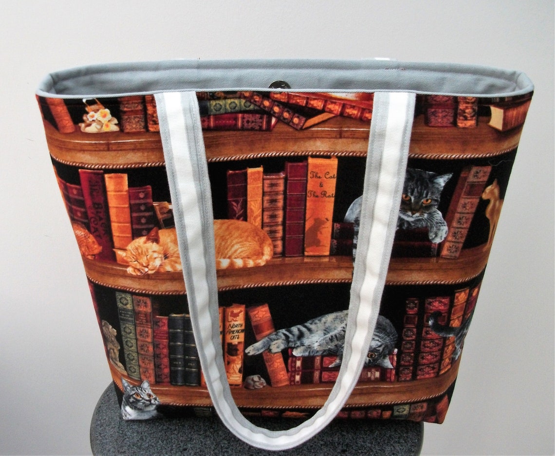 Zippered Book bag medium sized book bag antique books theme | Etsy