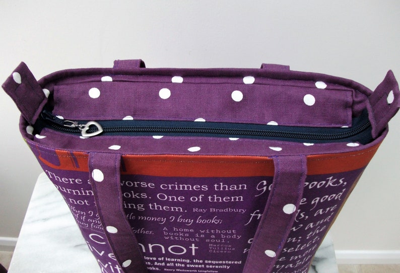 Book Bag Zippered Book Bag Medium Tote Gift for Book Lover | Etsy UK