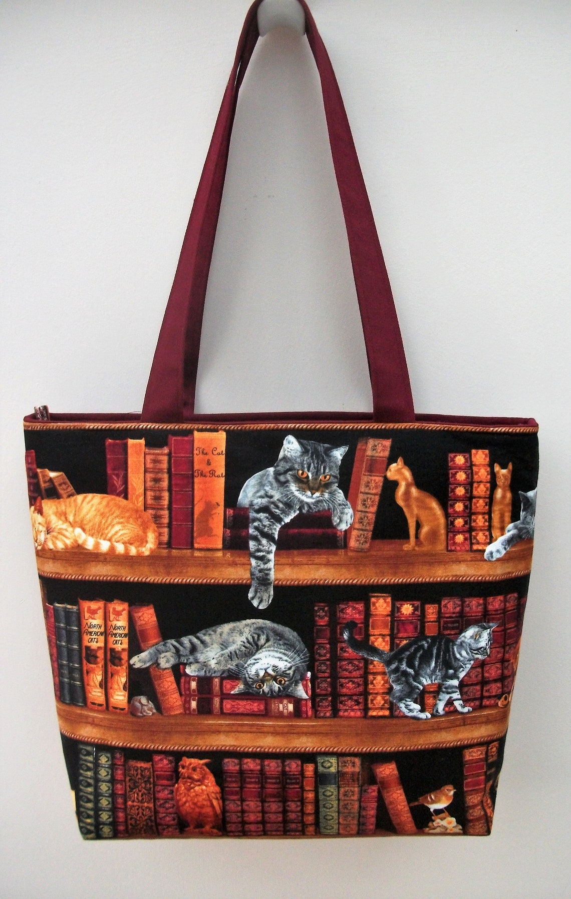 Zippered Book bag medium sized book bag antique books theme | Etsy