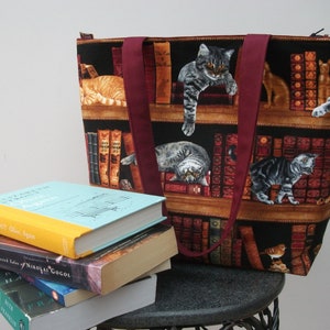 Zippered Book Bag, Medium Sized Book Bag, Antique Books Theme, Gift for ...