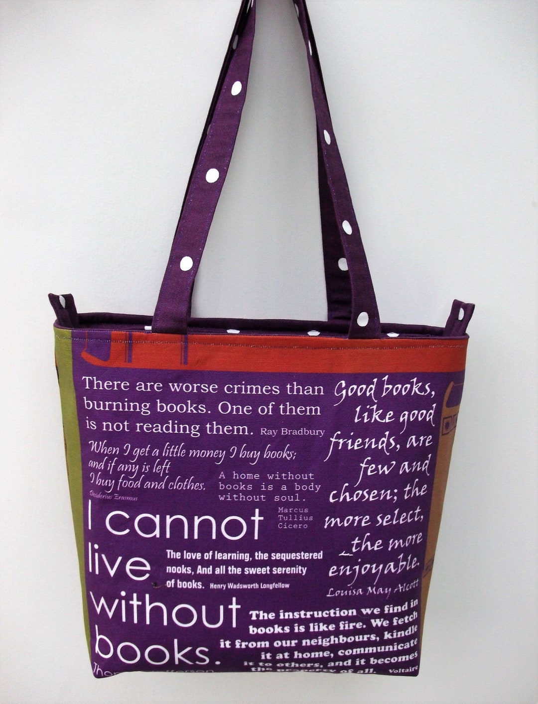Book Bag Zippered Book Bag Medium Tote Gift for Book Lover - Etsy UK